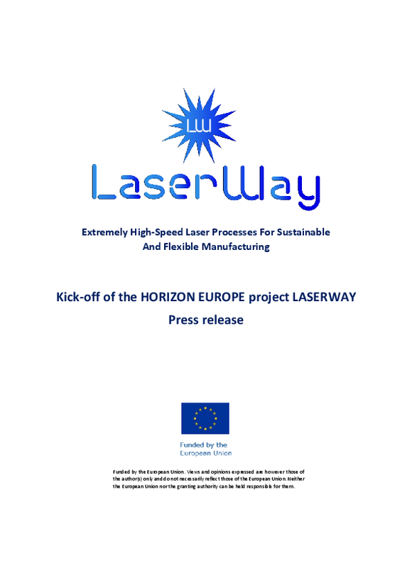 Precitec is partner at the European LASERWAY project